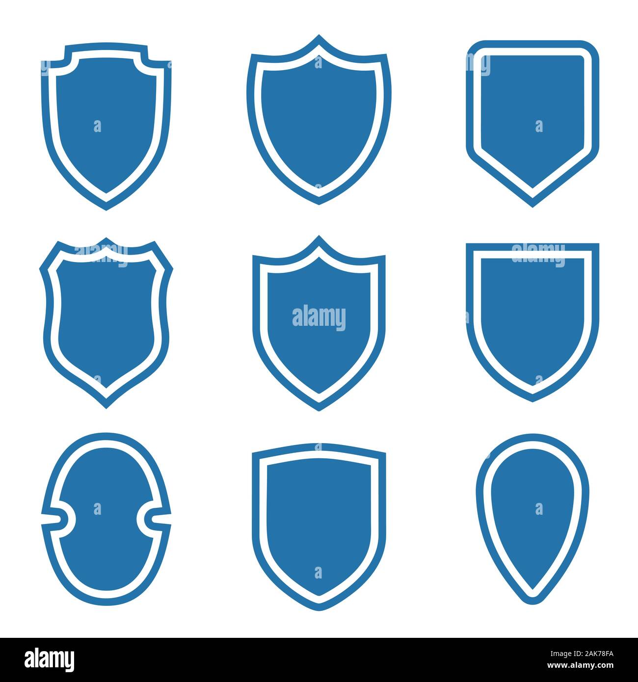 La forme du bouclier icons set. Étiquette bleue de signes. Symbole de ...