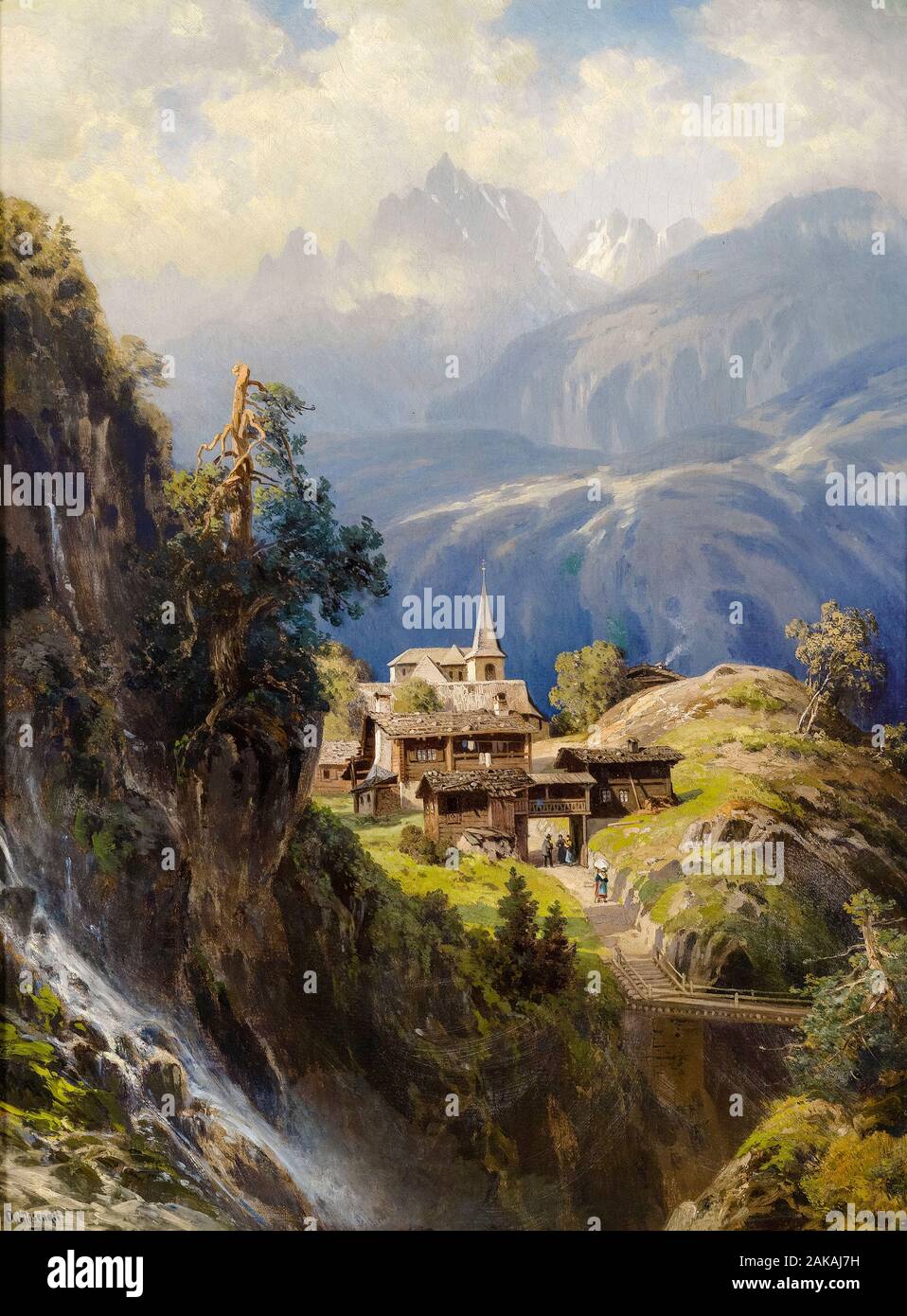 Adolf Mosengel, Village dans les Alpes Bernoises, en 1885, la peinture ...