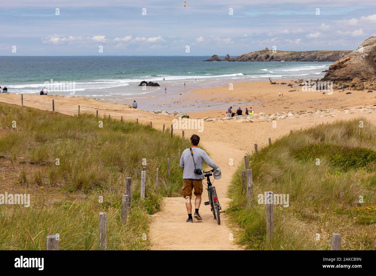 France, Morbihan, presqu'île de Quiberon, la Côte Sauvage plage, côte ...
