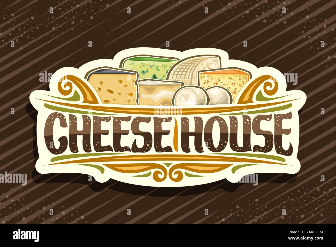 Logo vector pour le fromage maison, couper le papier vintage signe avec ...