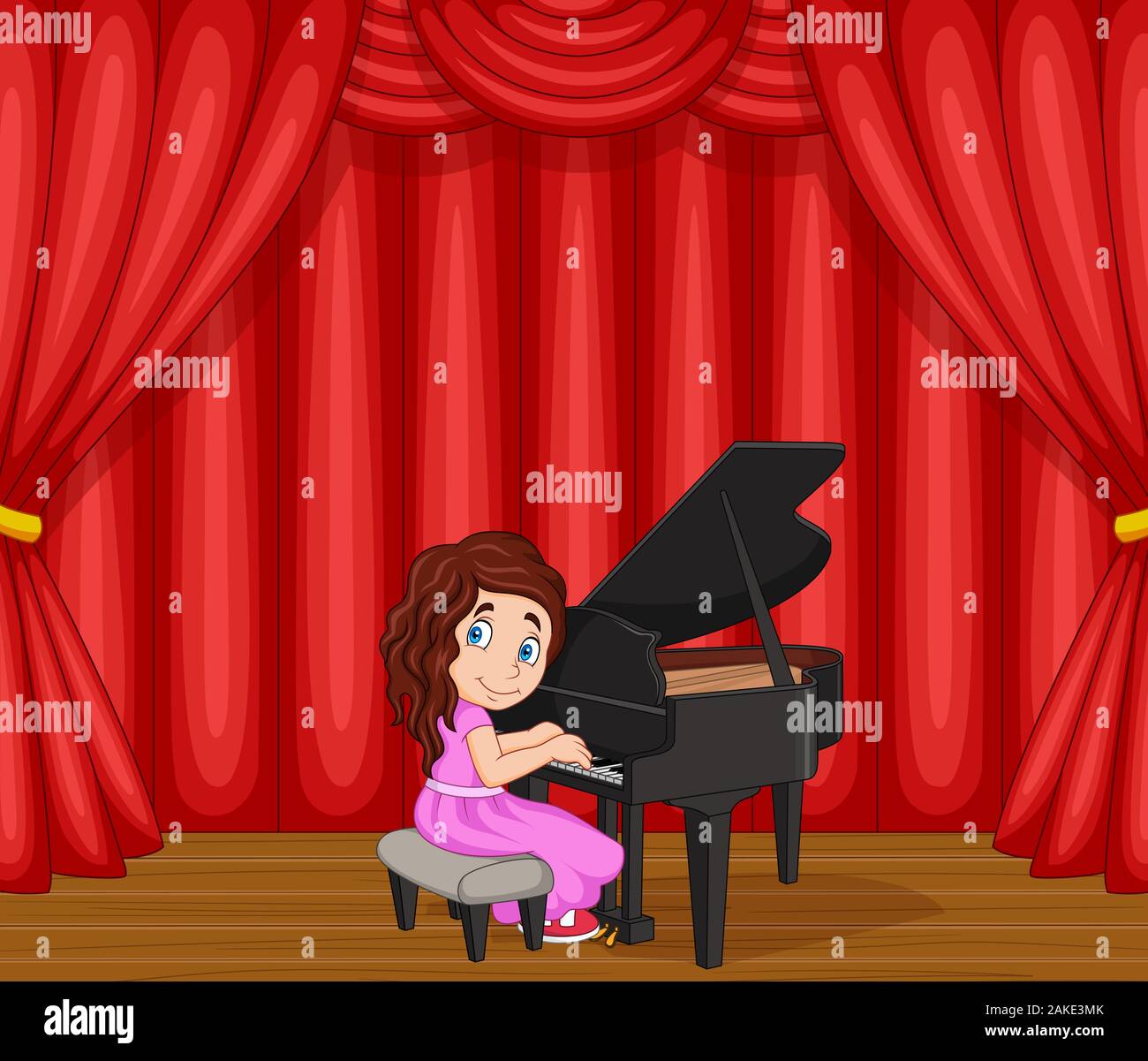 Une fille de dessin animé qui joue du piano sur la scène Image ... Une fille de dessin animé qui joue du piano sur la scène Image ...