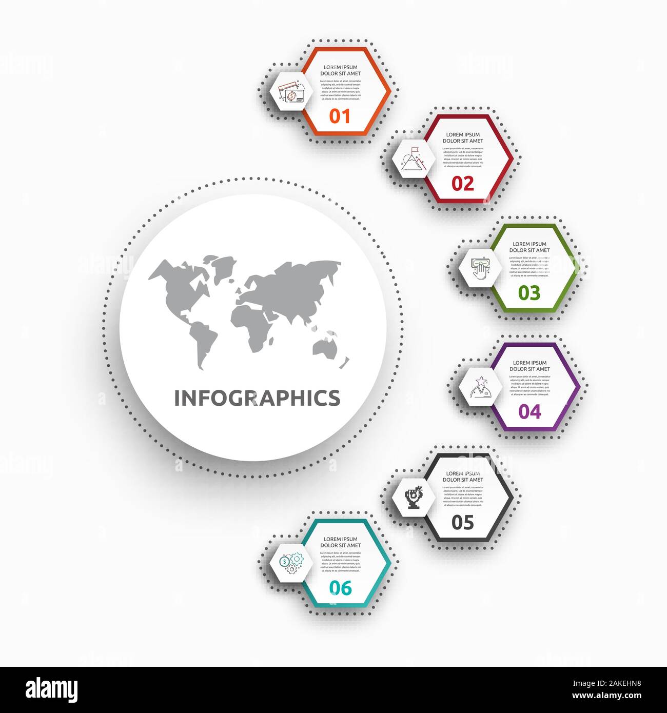 Infographie vectorielle avec cercles principaux et 5 petits pentagones ...