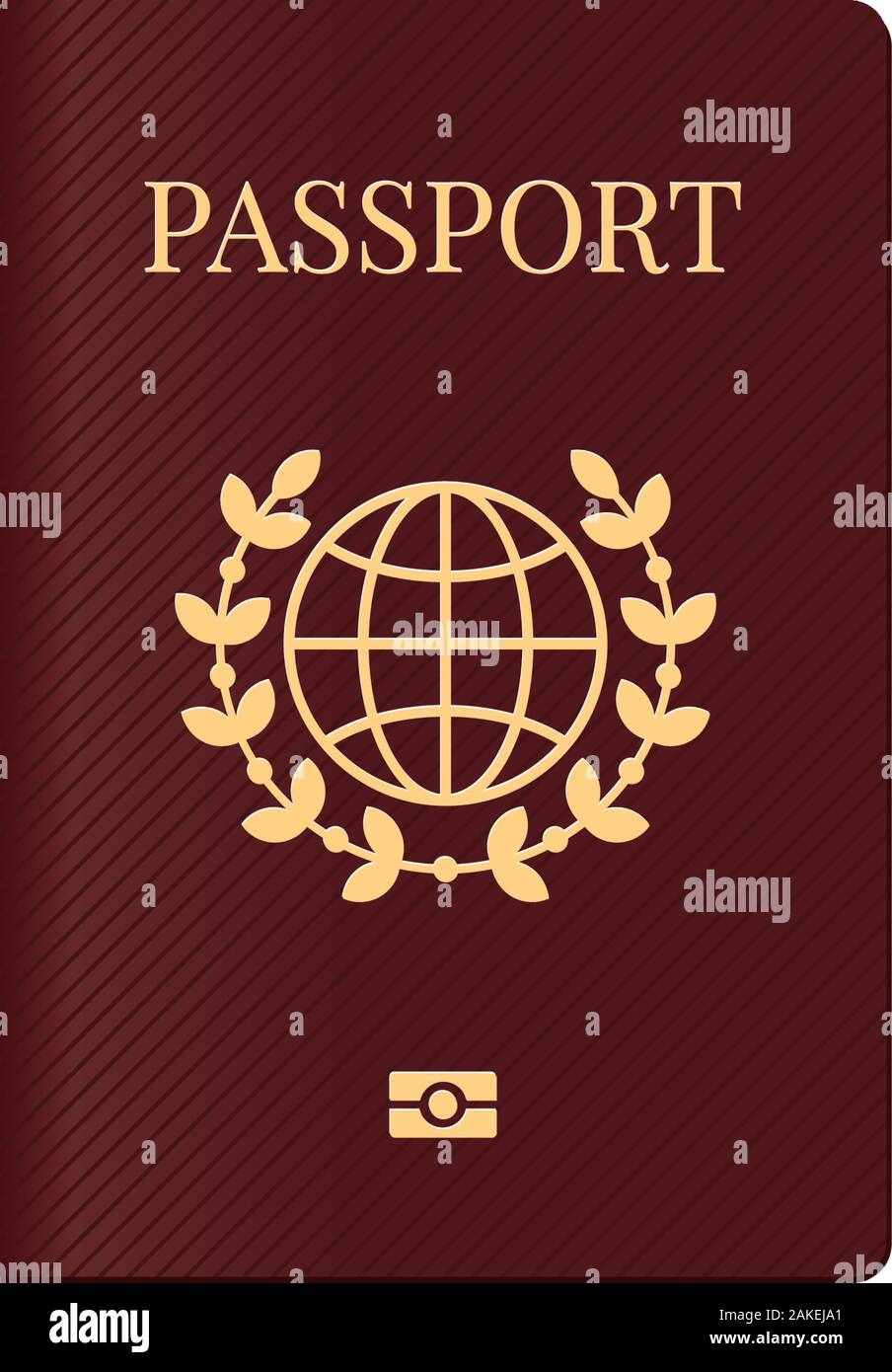 Passeport avec carte du monde globe sur couvercle marron. Citoyenneté ...