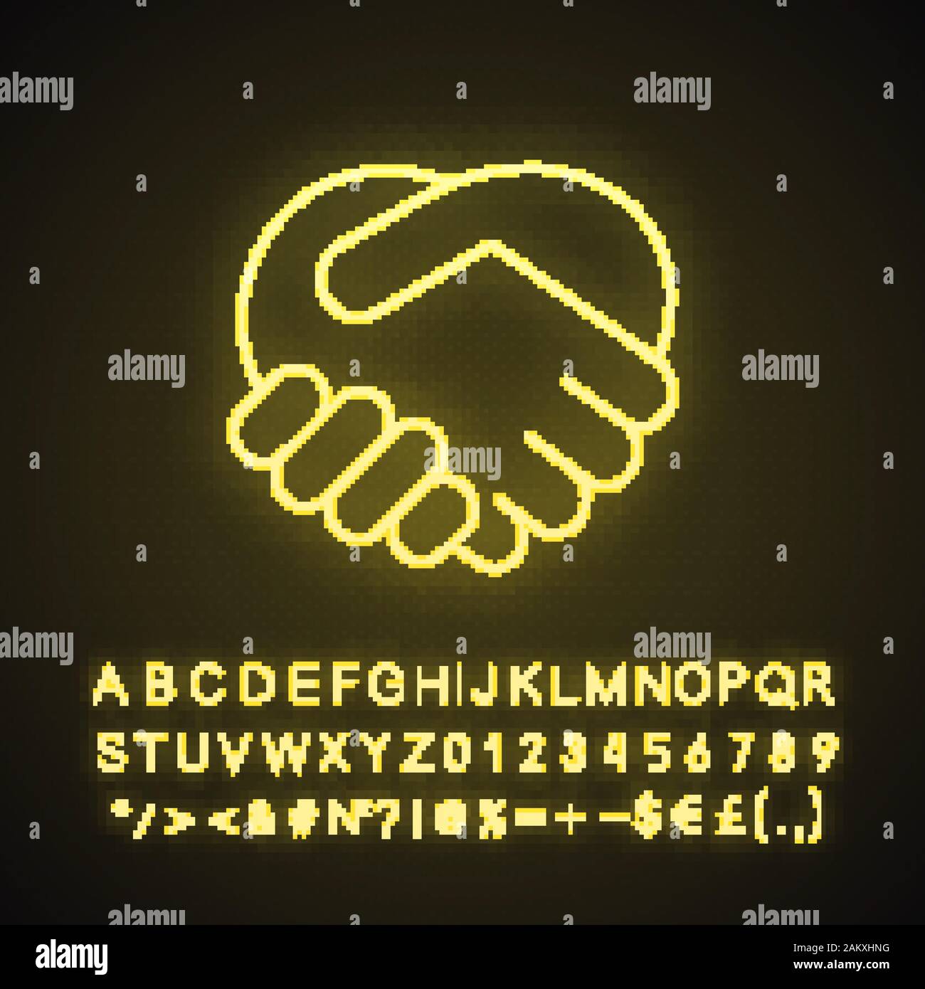 Geste poignée neon light icône. Serrer la main icônes emoji. Réunion d ...