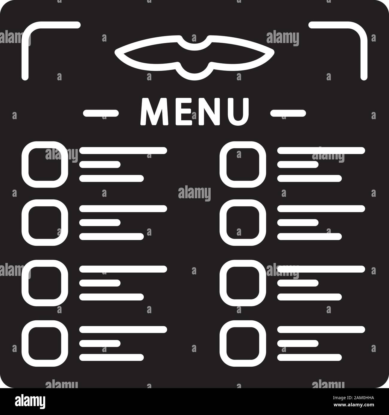 Menu icône glyphe vol. La nutrition de l'avion. Repas d'aéronefs. Avion ...