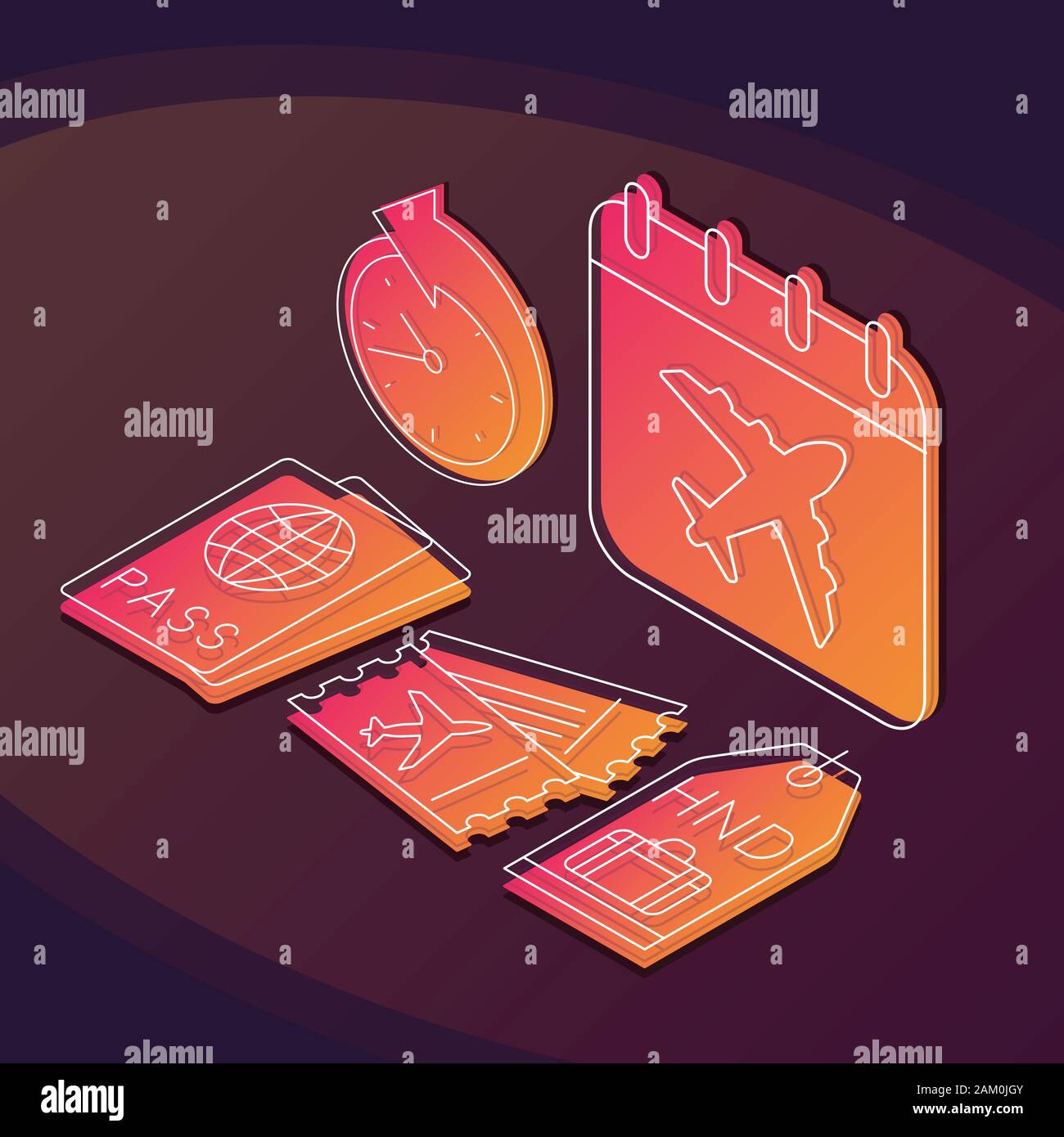 Service aéroport vector illustration couleur isométrique. Linéaire ...
