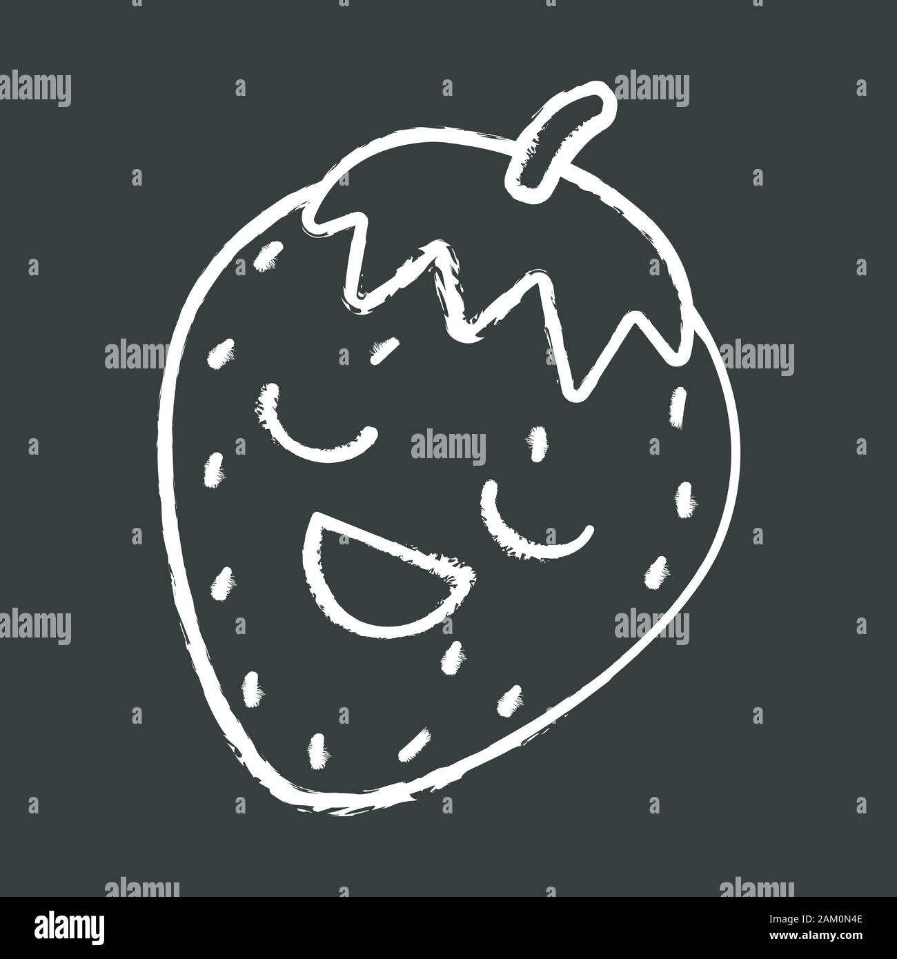 Kawaii cute fraise caractère craie. Détendu, soulagé berry avec visage ...