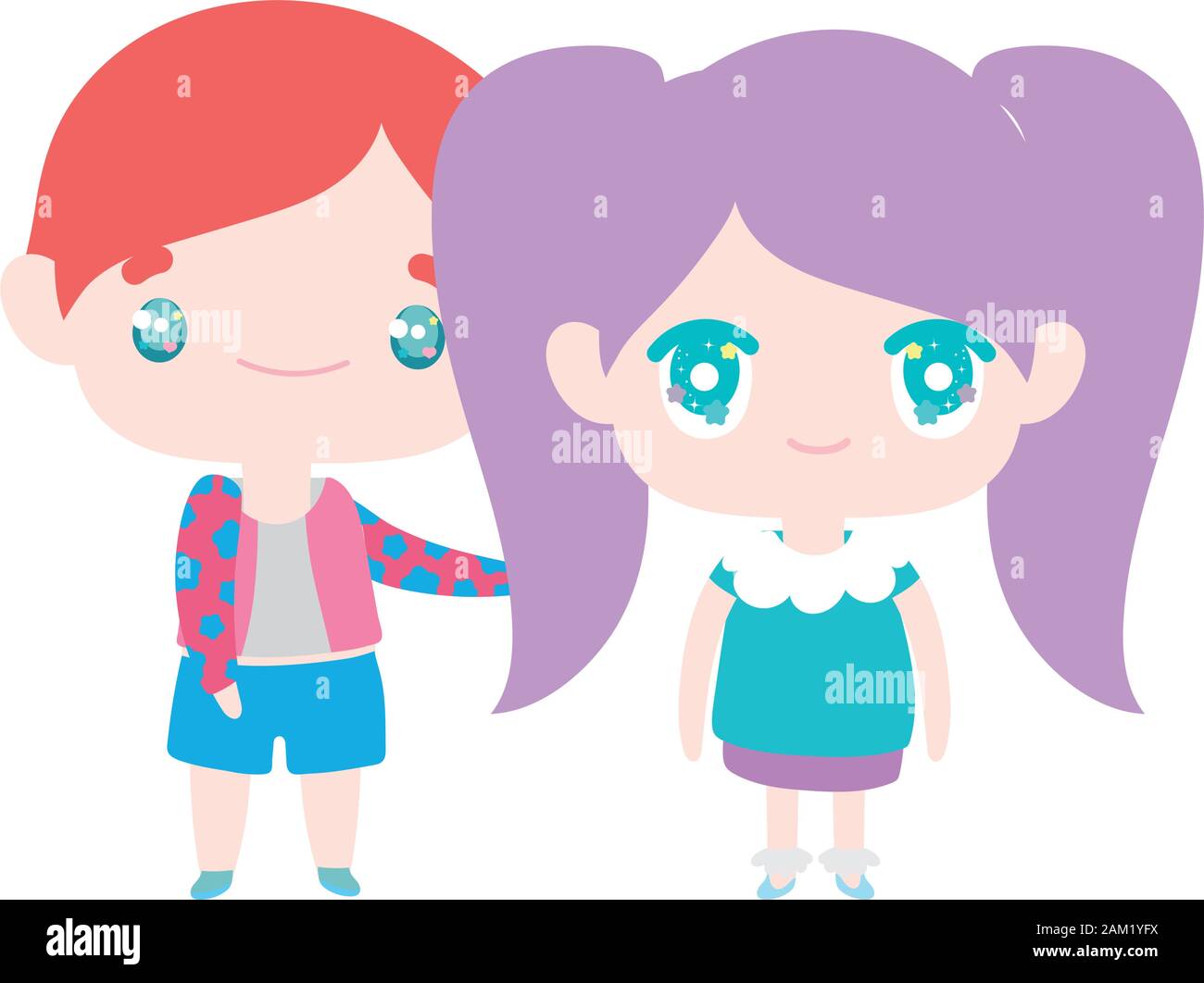 Les enfants, petite fille et garçon personnages anime cartoon vector ...