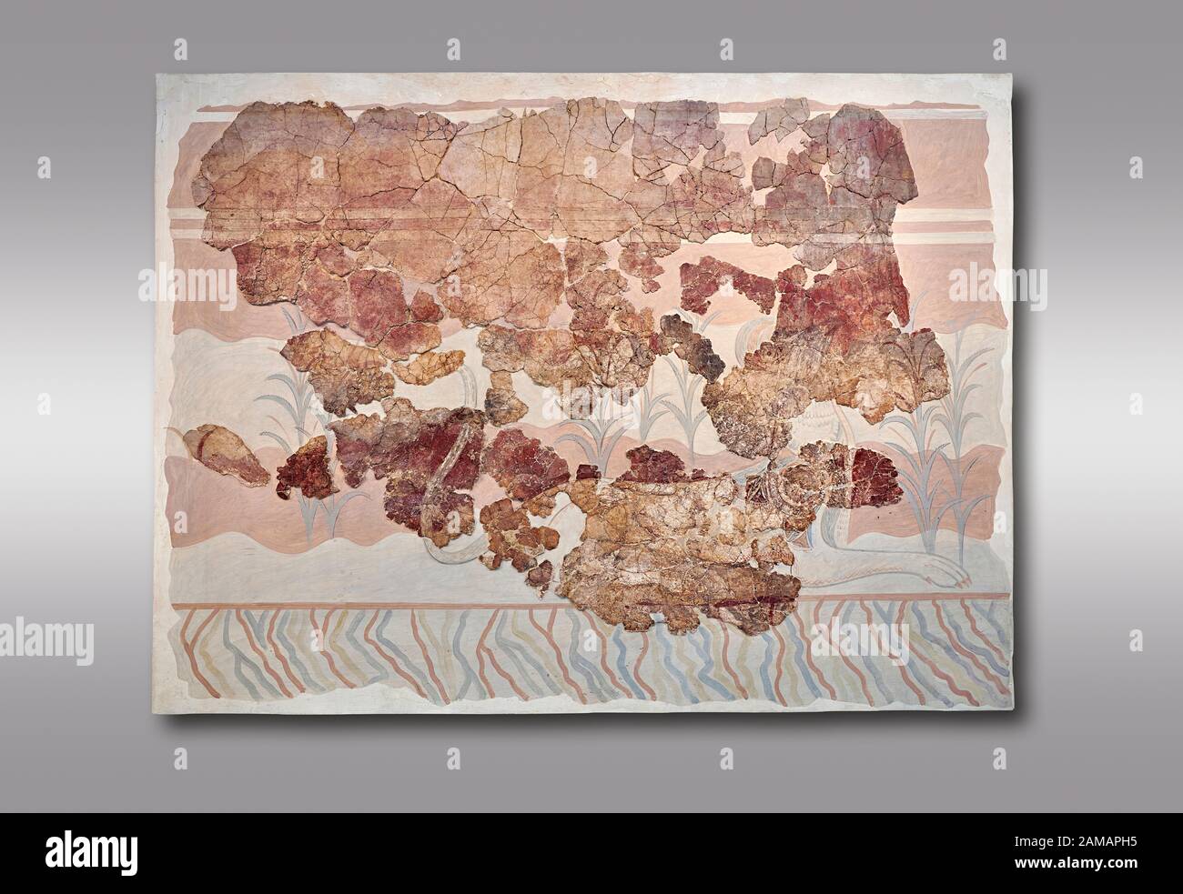Fresque d'art du mur Minoan de la salle du trône de Knossos, 1450-1300 ...