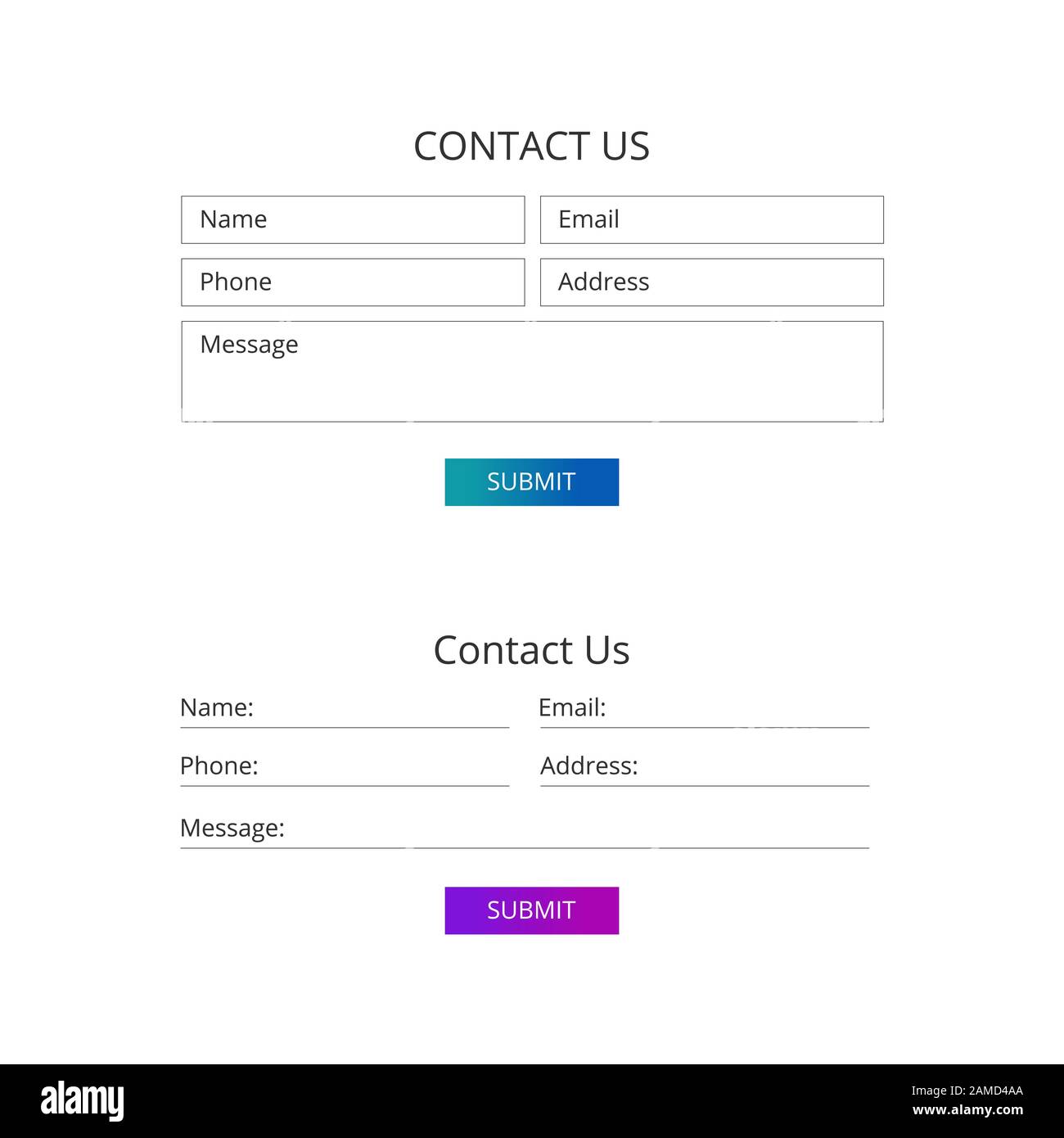 Modèle de formulaire de contact. Formulaires de conception Web définis ...