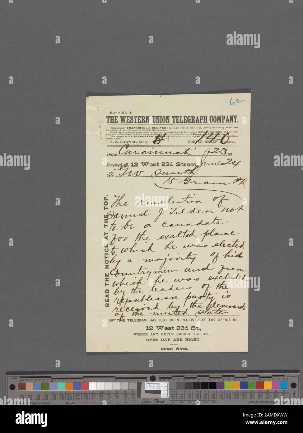 Télégrammes relatifs à la convention nationale démocratique de 1880 ...
