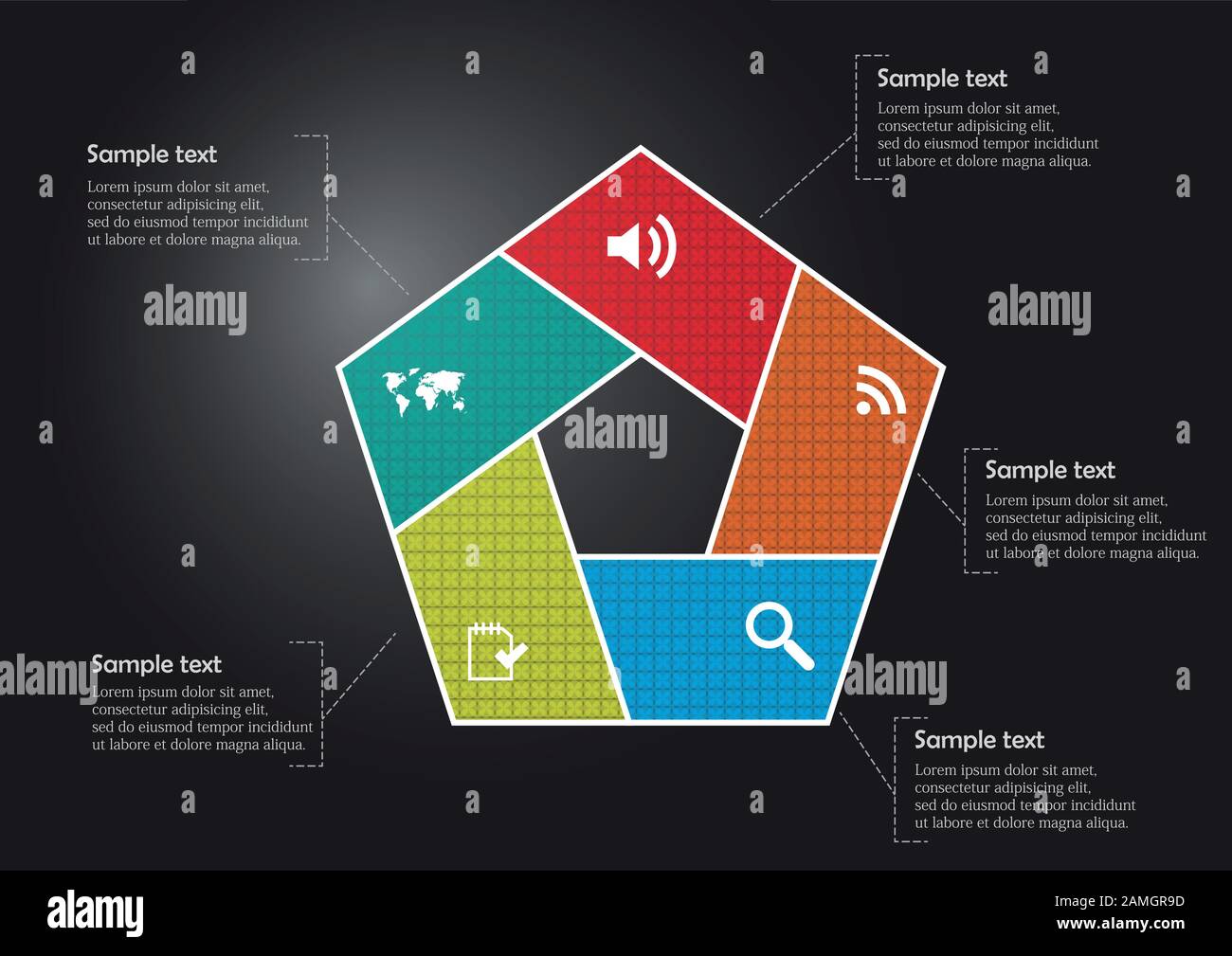 Modèle vectoriel infographie avec forme de pentagone. Le graphique est ...