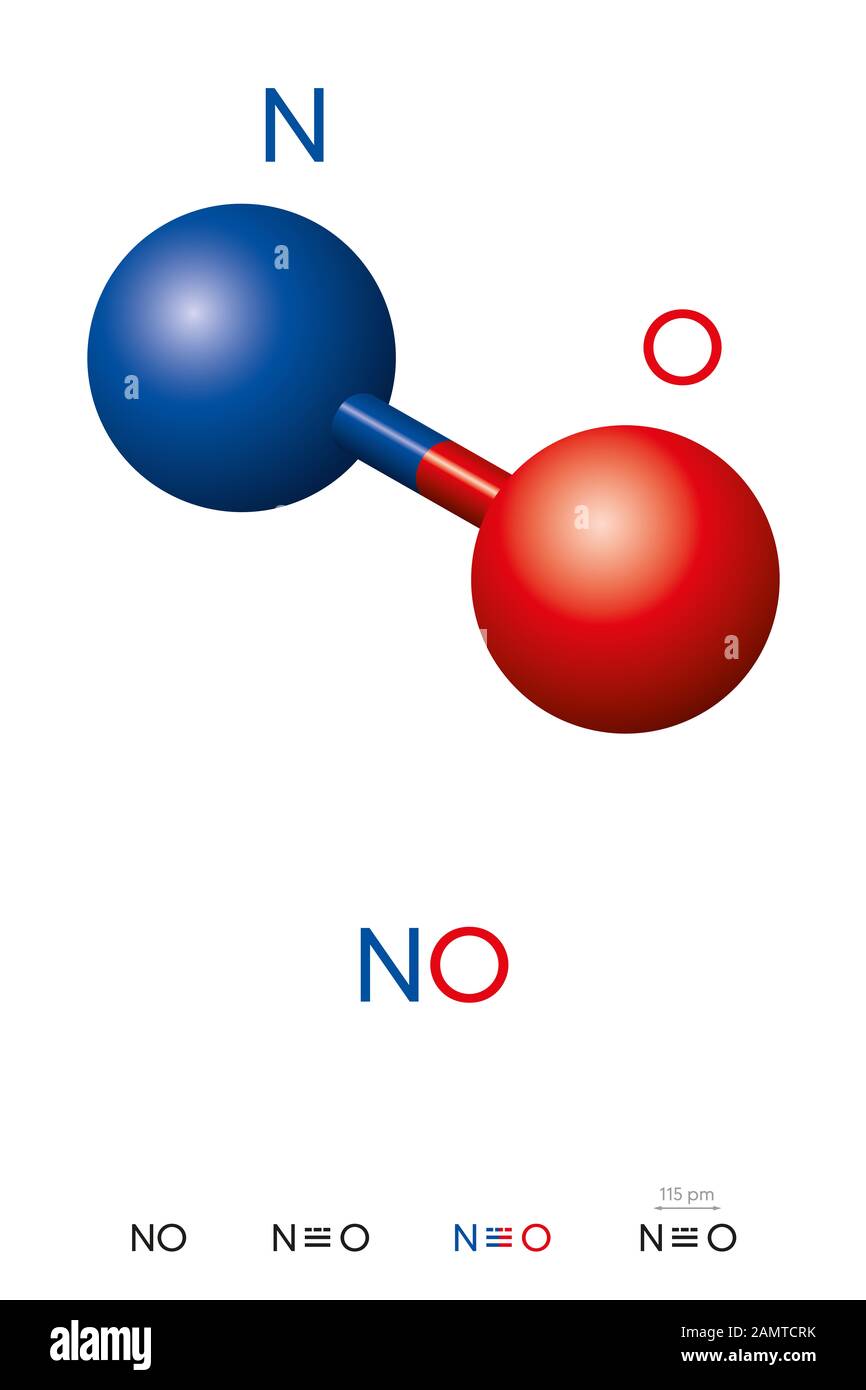 Oxyde nitrique, NO, modèle de molécule et formule chimique. Oxyde d ...