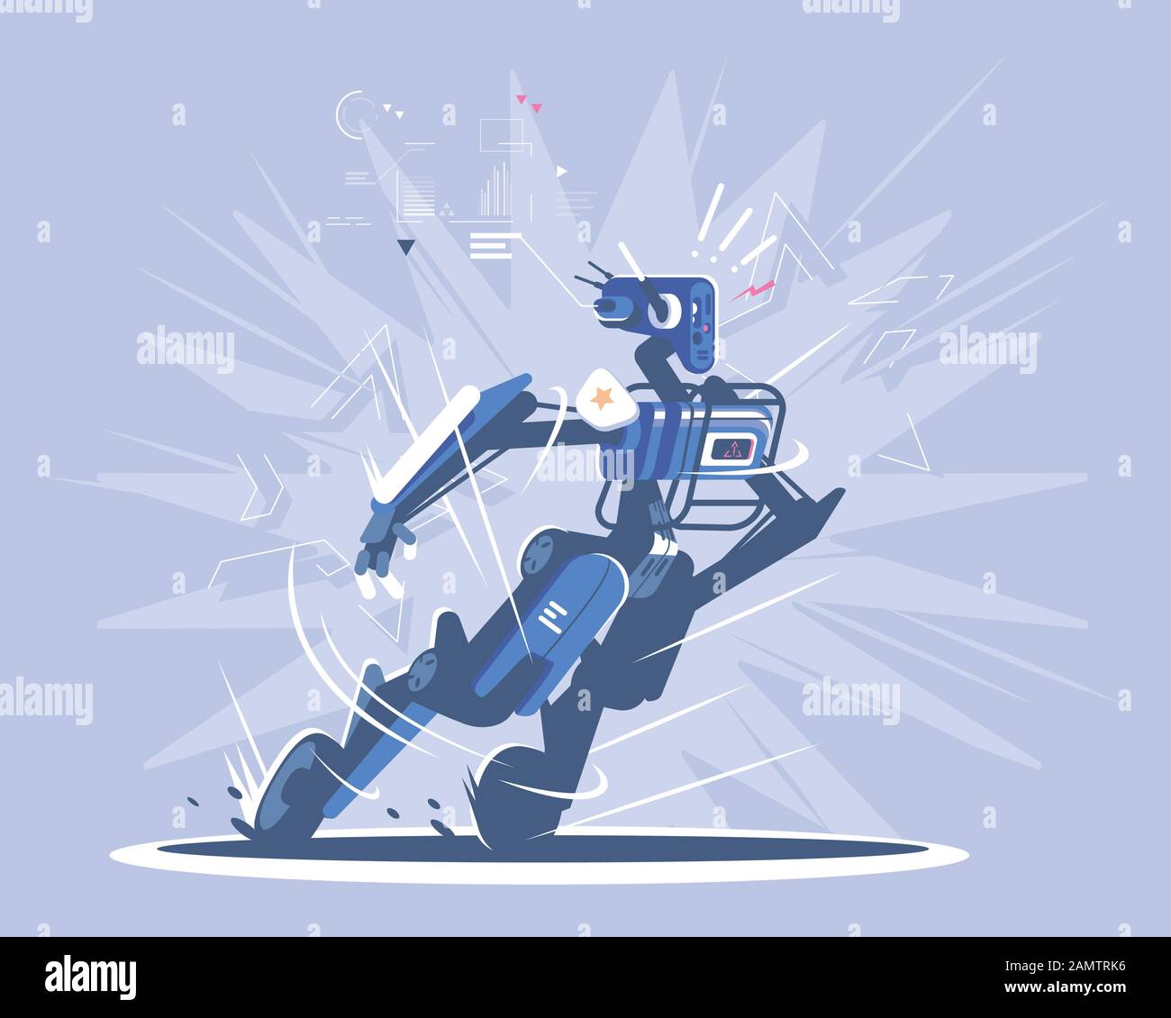 Illustration vectorielle plate du policier du robot. Cyborg, personnage ...