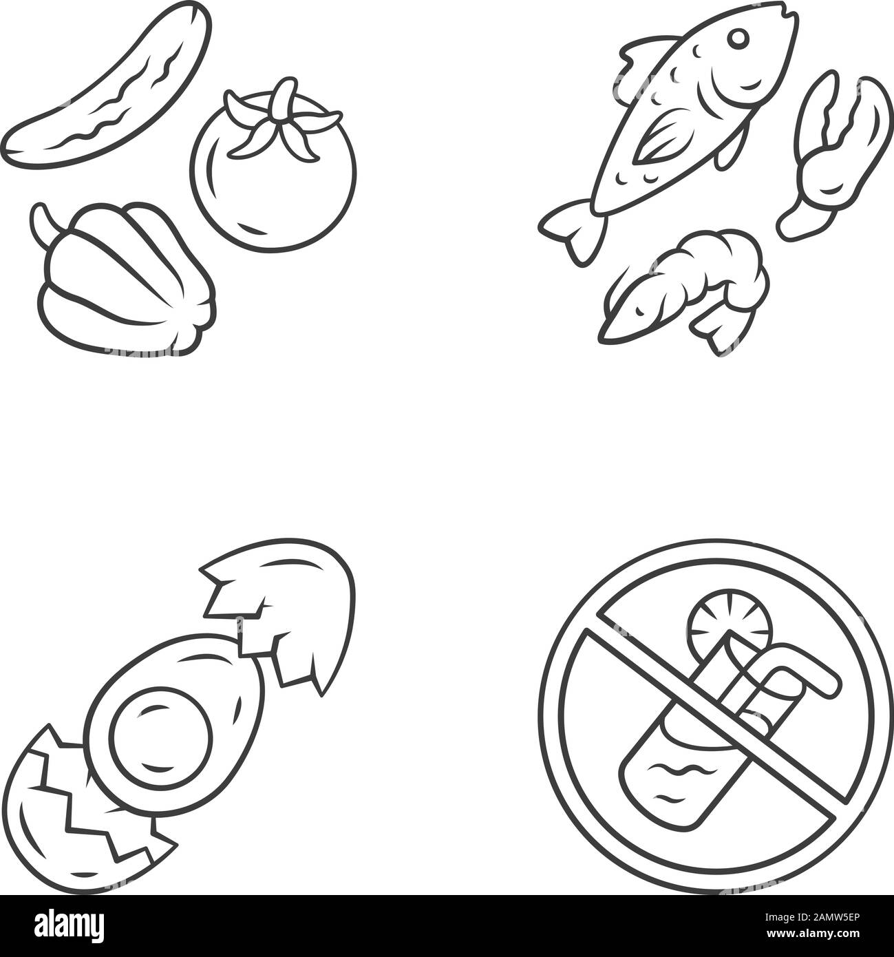 Ensemble d'icônes linéaires pour une alimentation saine et équilibrée ...