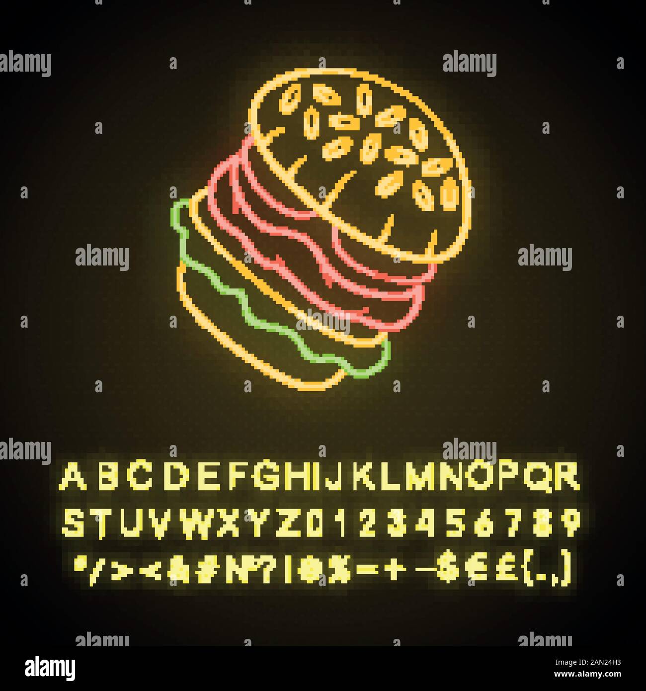 Icône néon Burger. Fast-food café, menu de restaurant. Hamburger ...