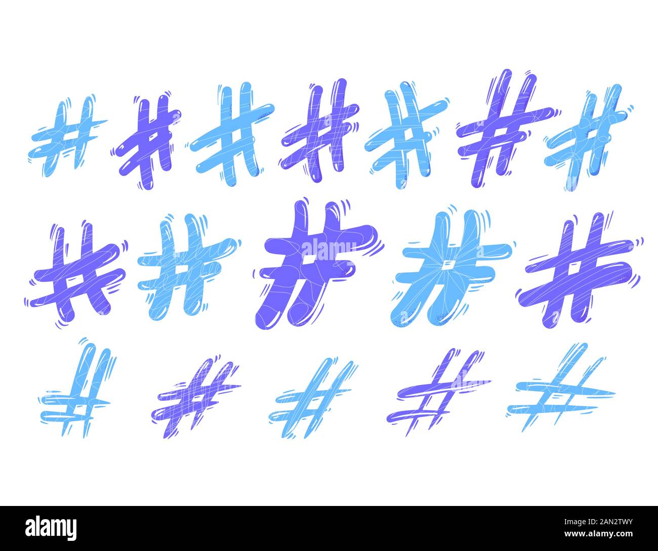 Ensemble de hashtag ou de signe numérique isolé sur fond blanc ...