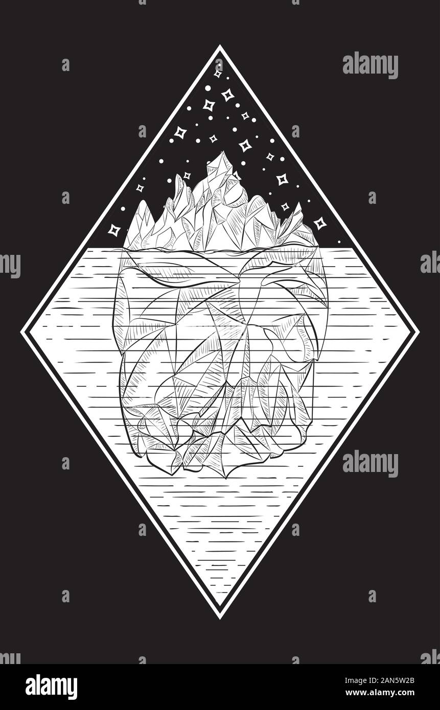 Line art design d'un grand iceberg en noir et blanc illustration Image ...
