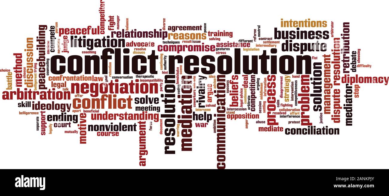 La résolution des conflits mot concept cloud. Collage de mots à propos ...