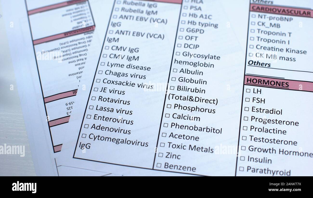 Test de la santé tableau vierge, hôpital checkup, symptôme de maladie ...