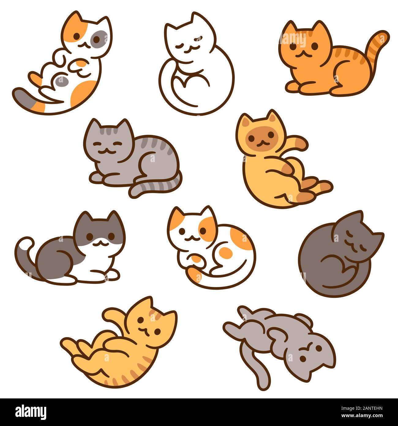 Cute cartoon jeu de dessins de chat, différentes races et couleurs ...