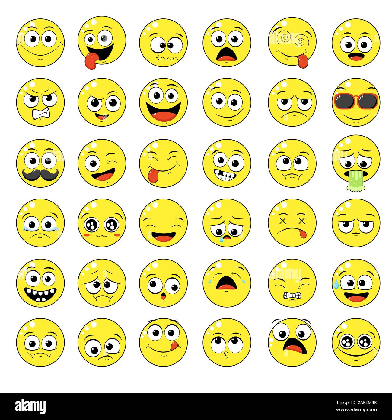 Collection de smileys avec différentes humeurs. Série de dessins animés ...