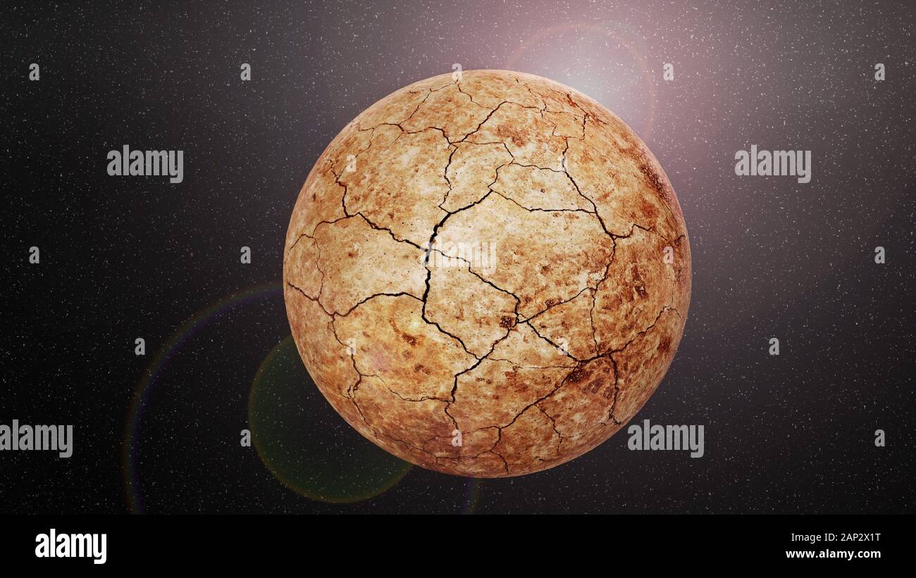 Planète sèche et morte CGI Render avec mouvement de caméra, flambeaux ...