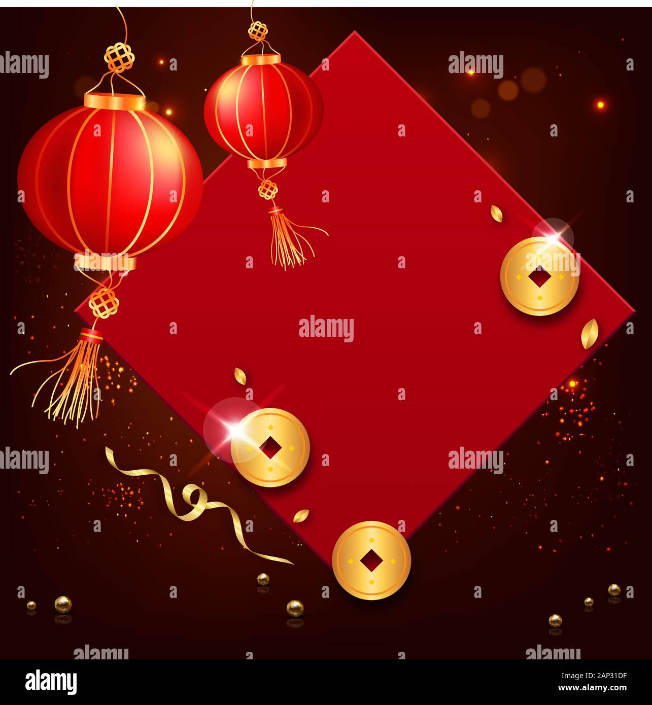 Nouvelle année en chinois classique. Lanternes en papier suspendues et ...