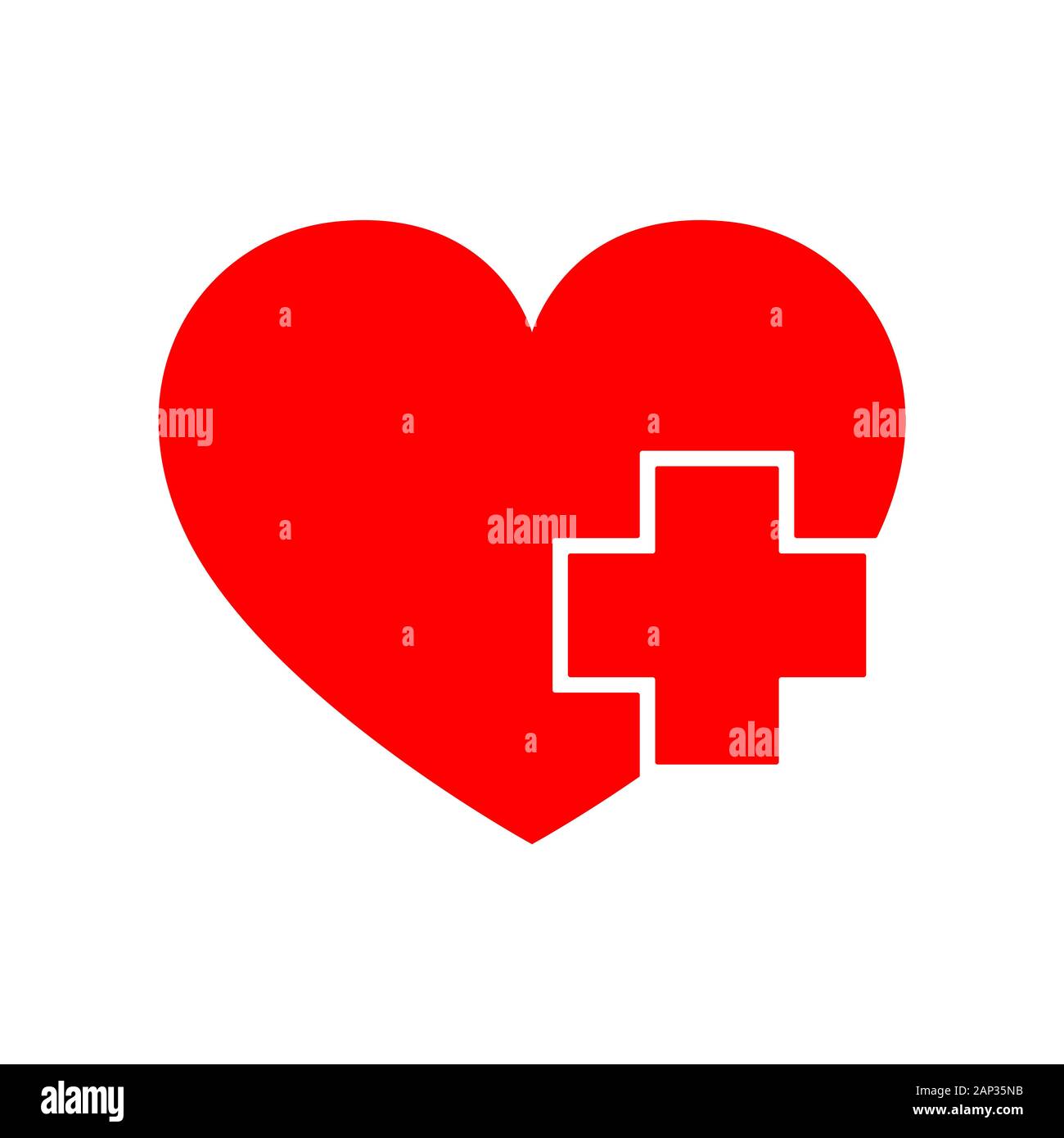 Croix médicale et coeur en version plate. Le rouge symbole de la ...