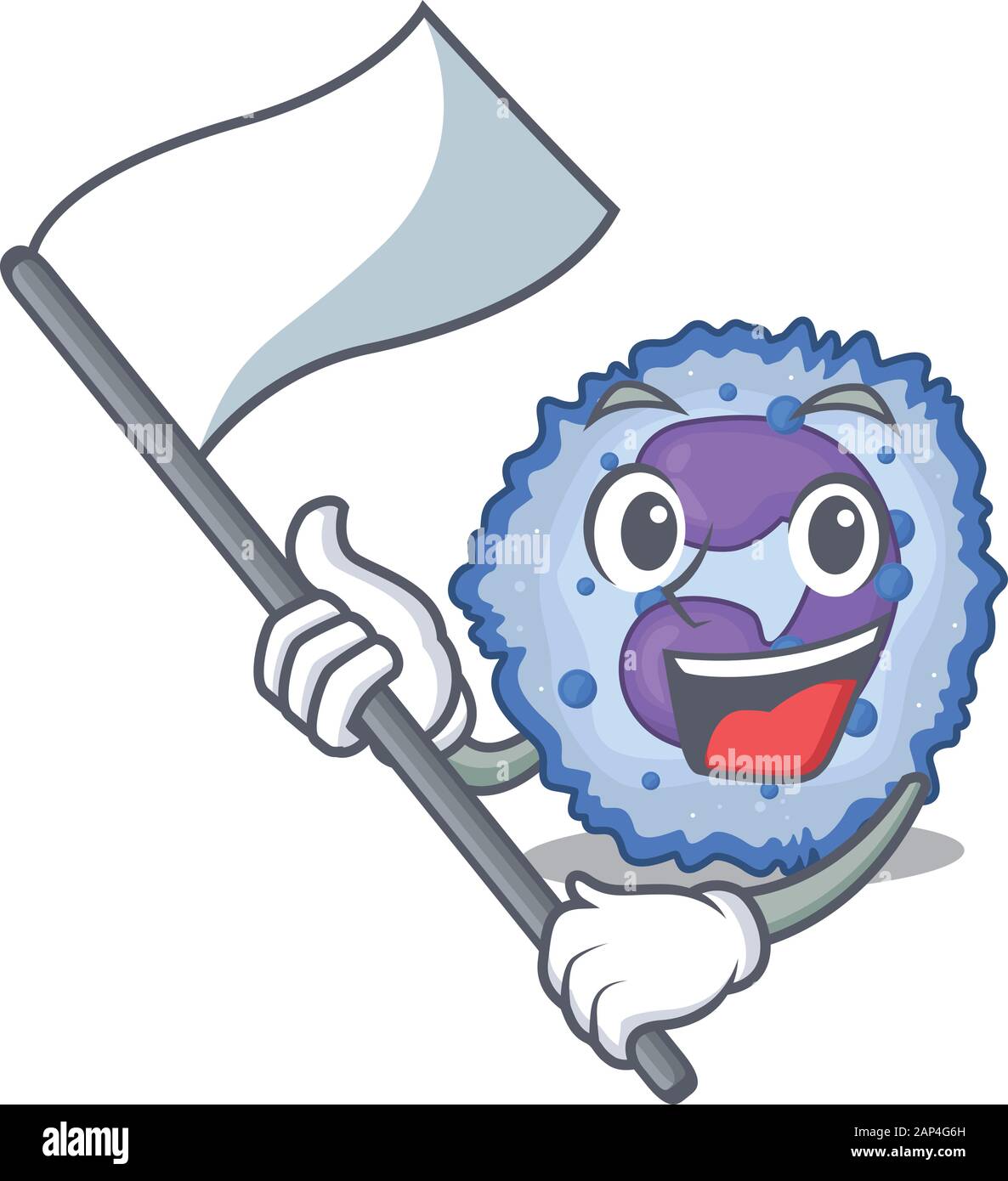Drôle basophil cellule dessin animé style personnage tenant un drapeau ...