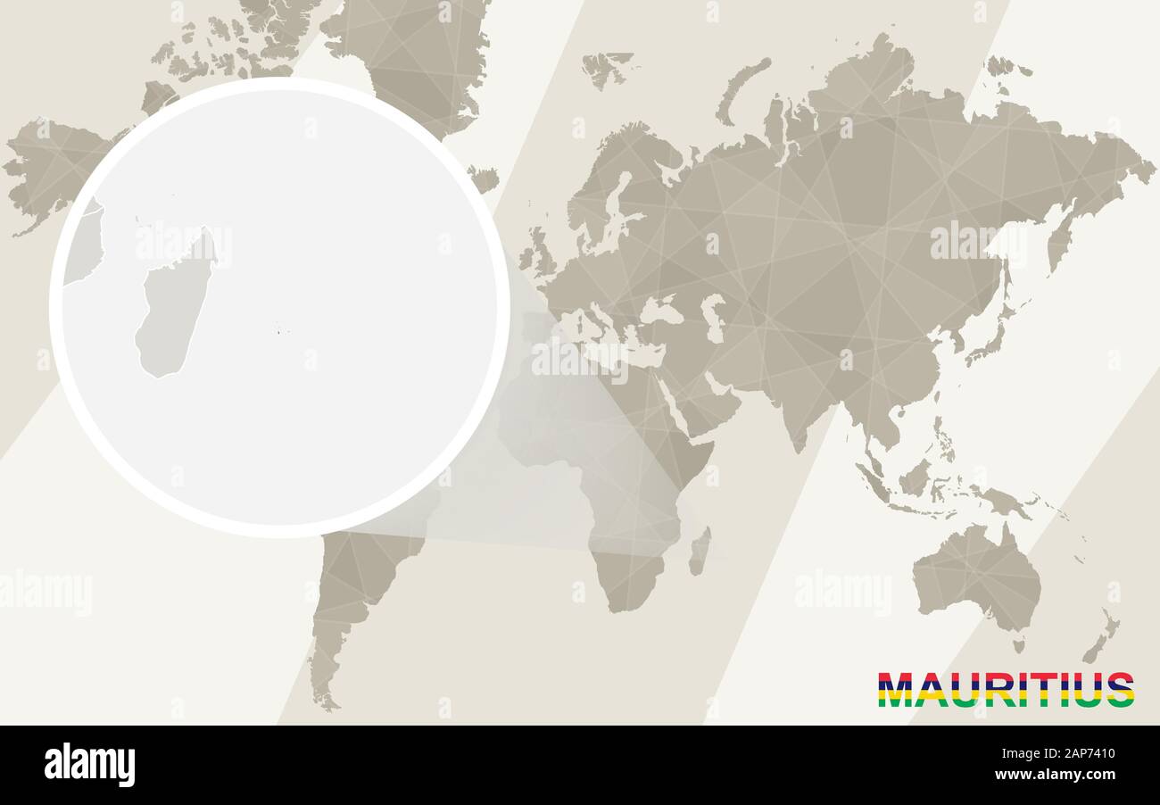 Zoom sur l'Ile Maurice la carte et drapeau. Carte du monde Image ...