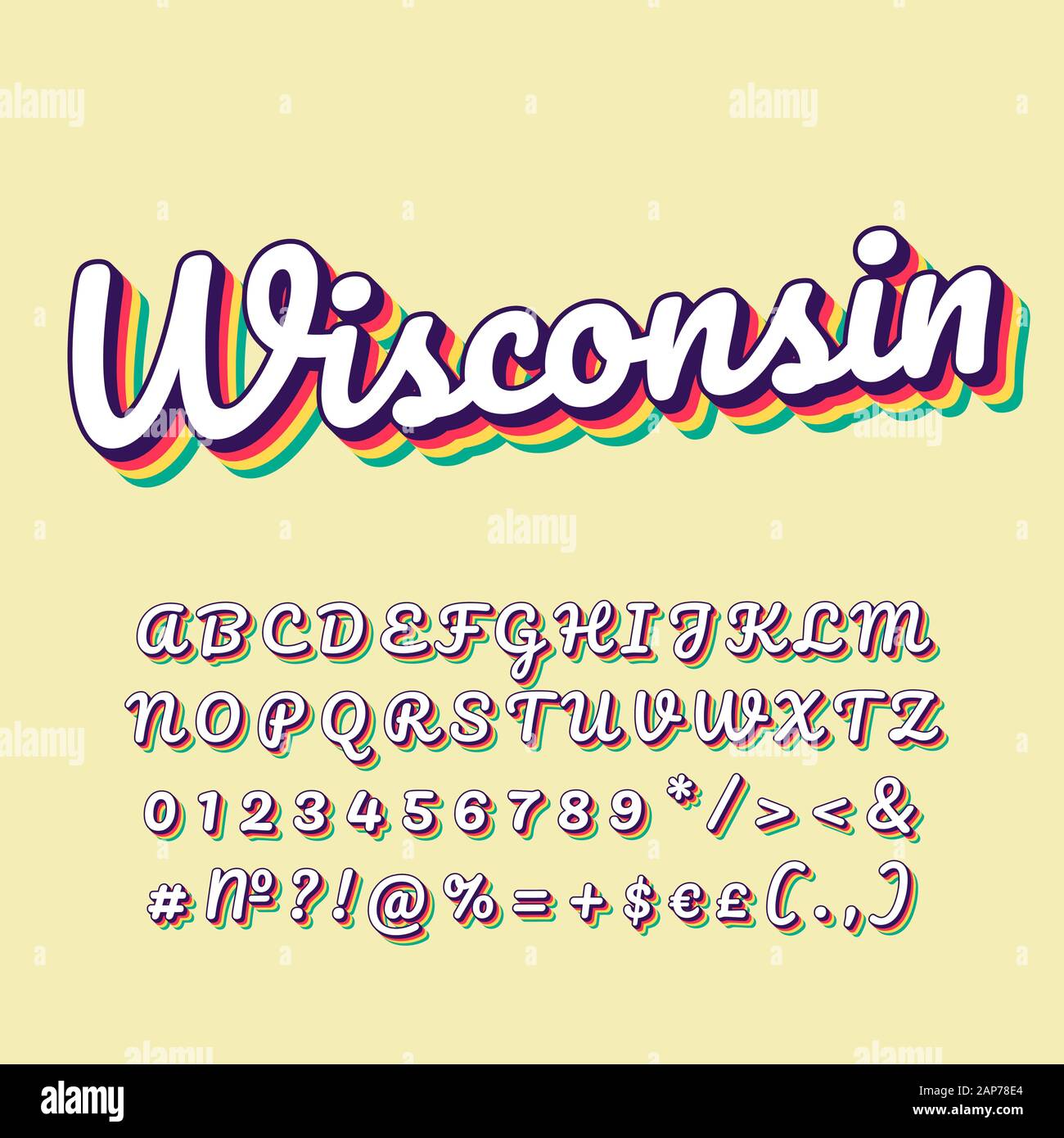 Wisconsin lettrage 3D de vecteur vintage. Retro bold font, de ...