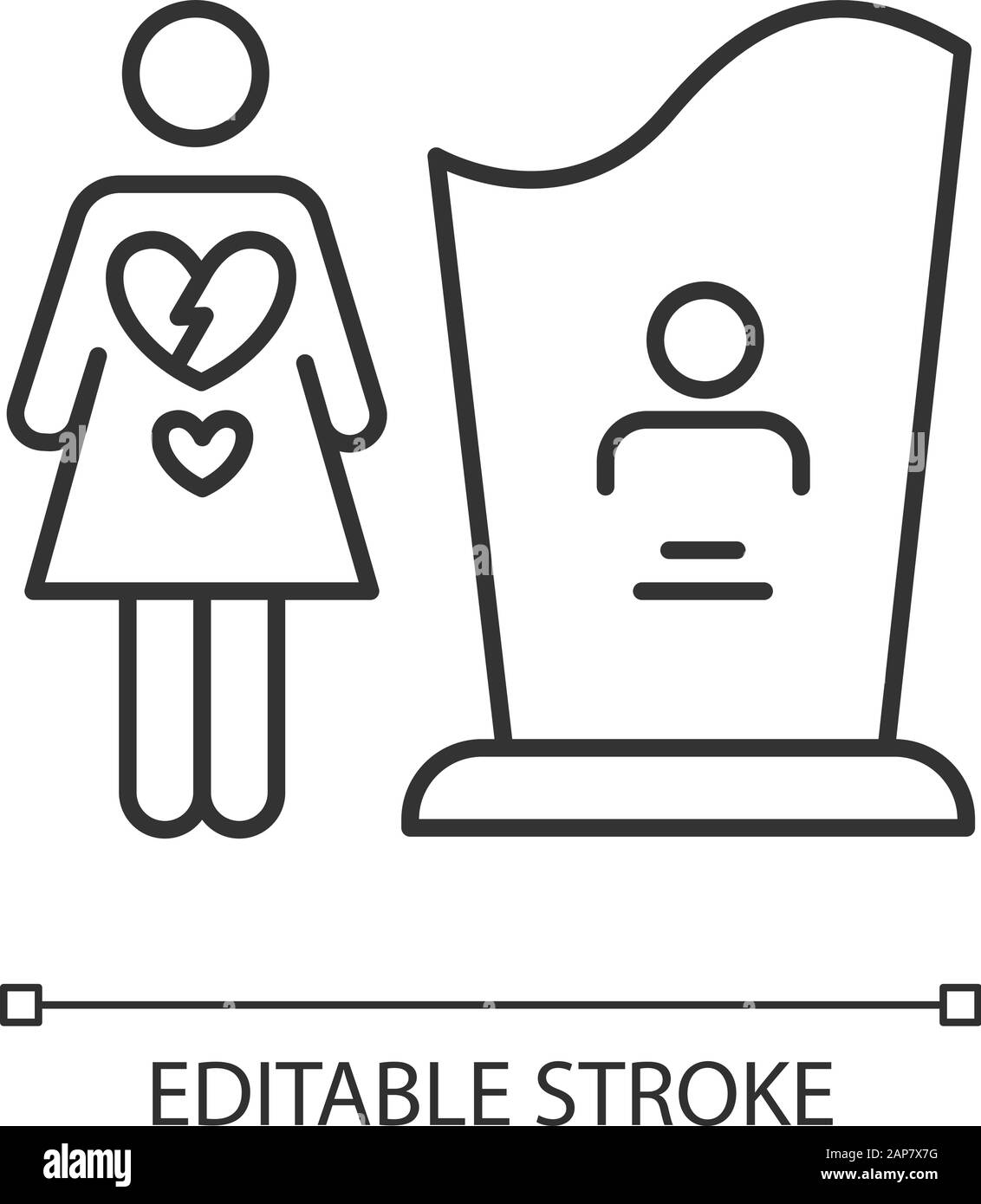 Icône linéaire mortalité maternelle. Femme en deuil. Fille déchirante ...