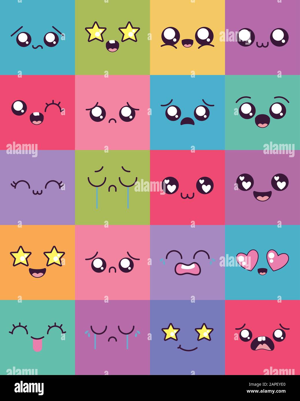 Dessin Dicône De Visage De Dessin Animé Expression Kawaii Personnage