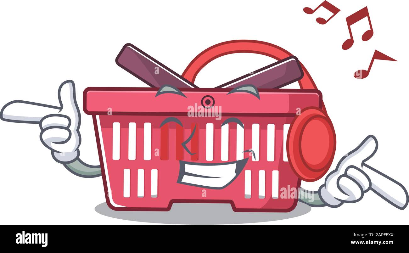 Écouter de la musique panier mascotte dessin de personnage de dessin ...
