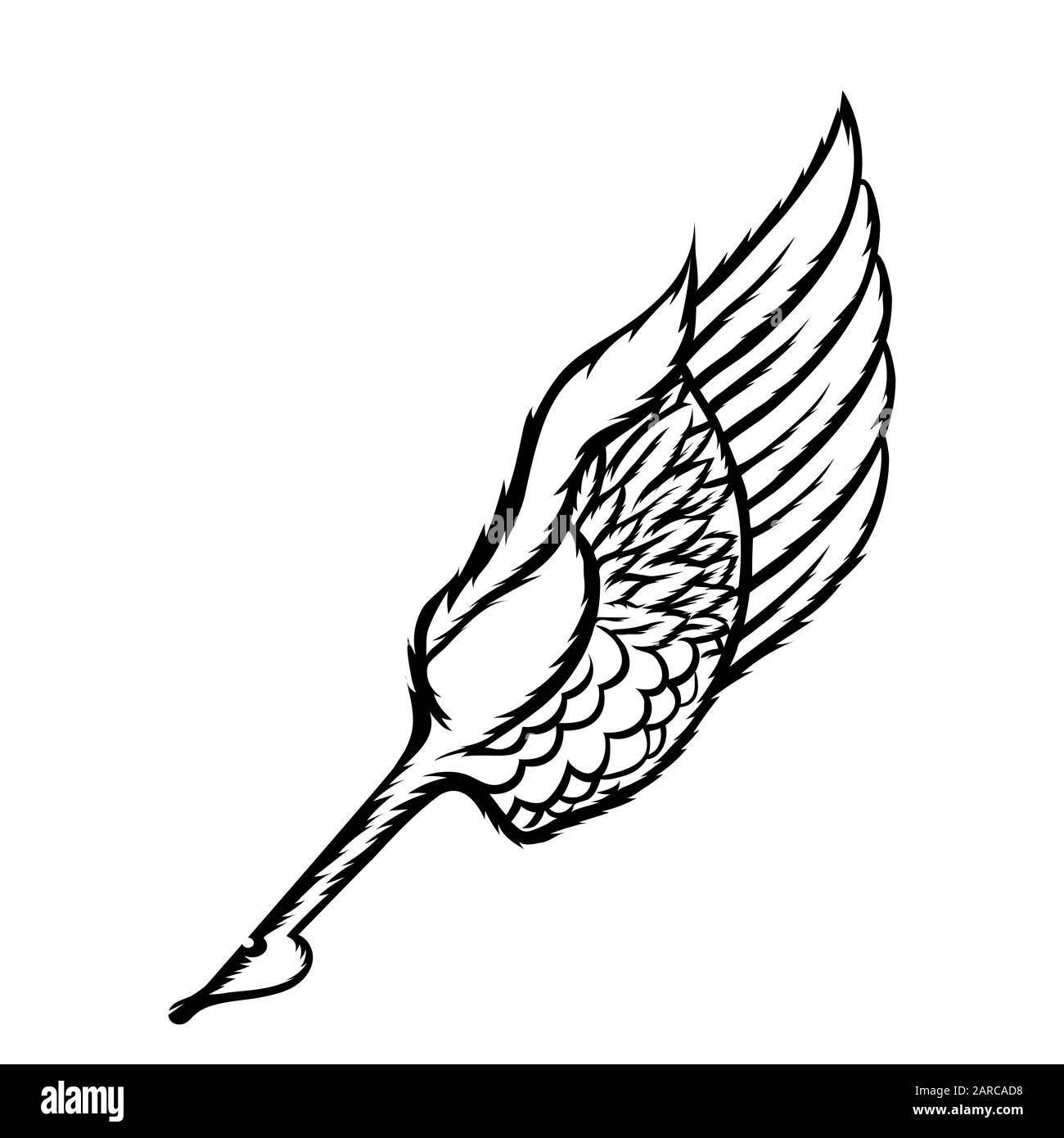 Plume Pen Isolée Sur Fond Blanc. Symbole Aile Mignonne Image ...