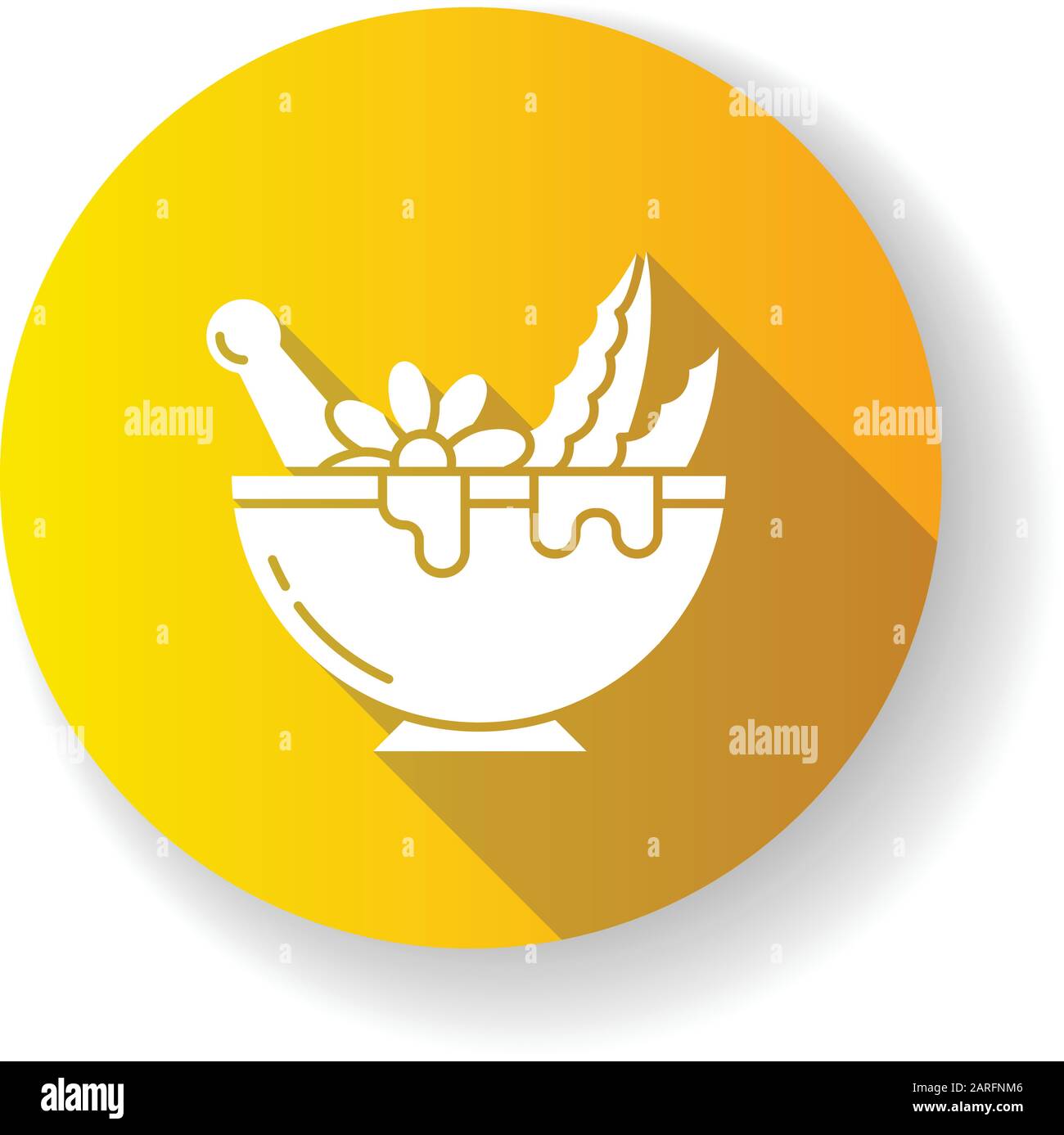 Mortier à motif plat jaune pilon icône de glyphe à ombre longue ...