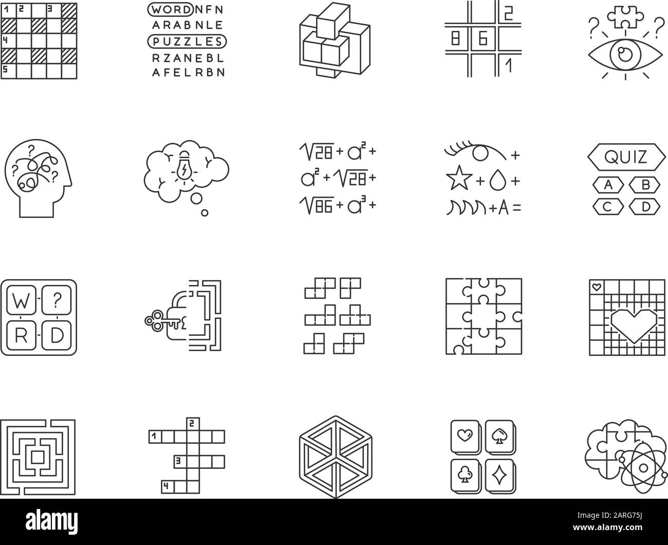 Jeux d'icônes linéaires énigmes et énigmes. Exercice mental. Défi ...