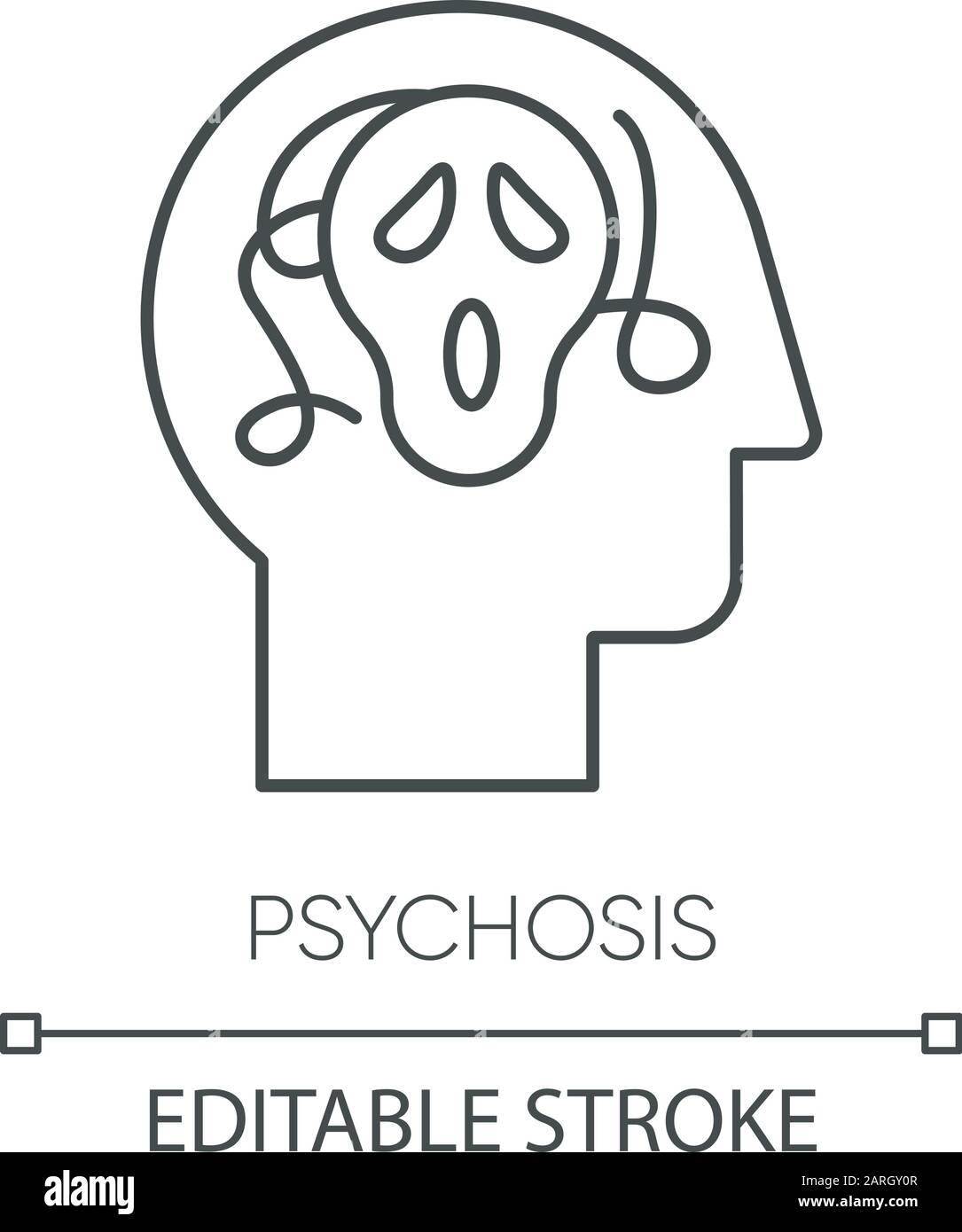 Psychose icône linéaire. Paranoïde et personne effrayée. Esprit confus ...