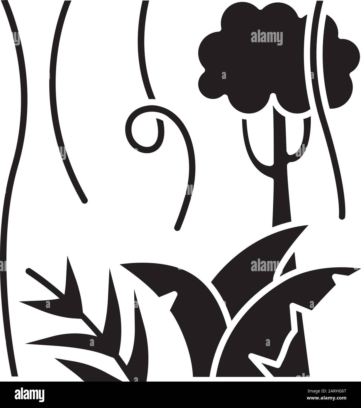 Plantes de la forêt tropicale et icône de glyphe d'arbres. Vignes de ...