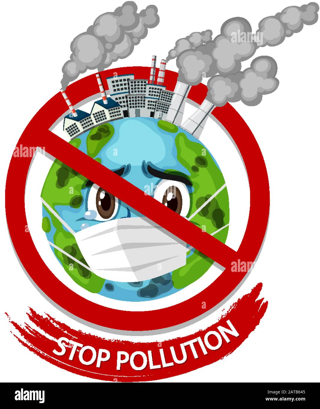 Conception d'affiche pour arrêter la pollution avec l'illustration du masque d'usure de la terre ...