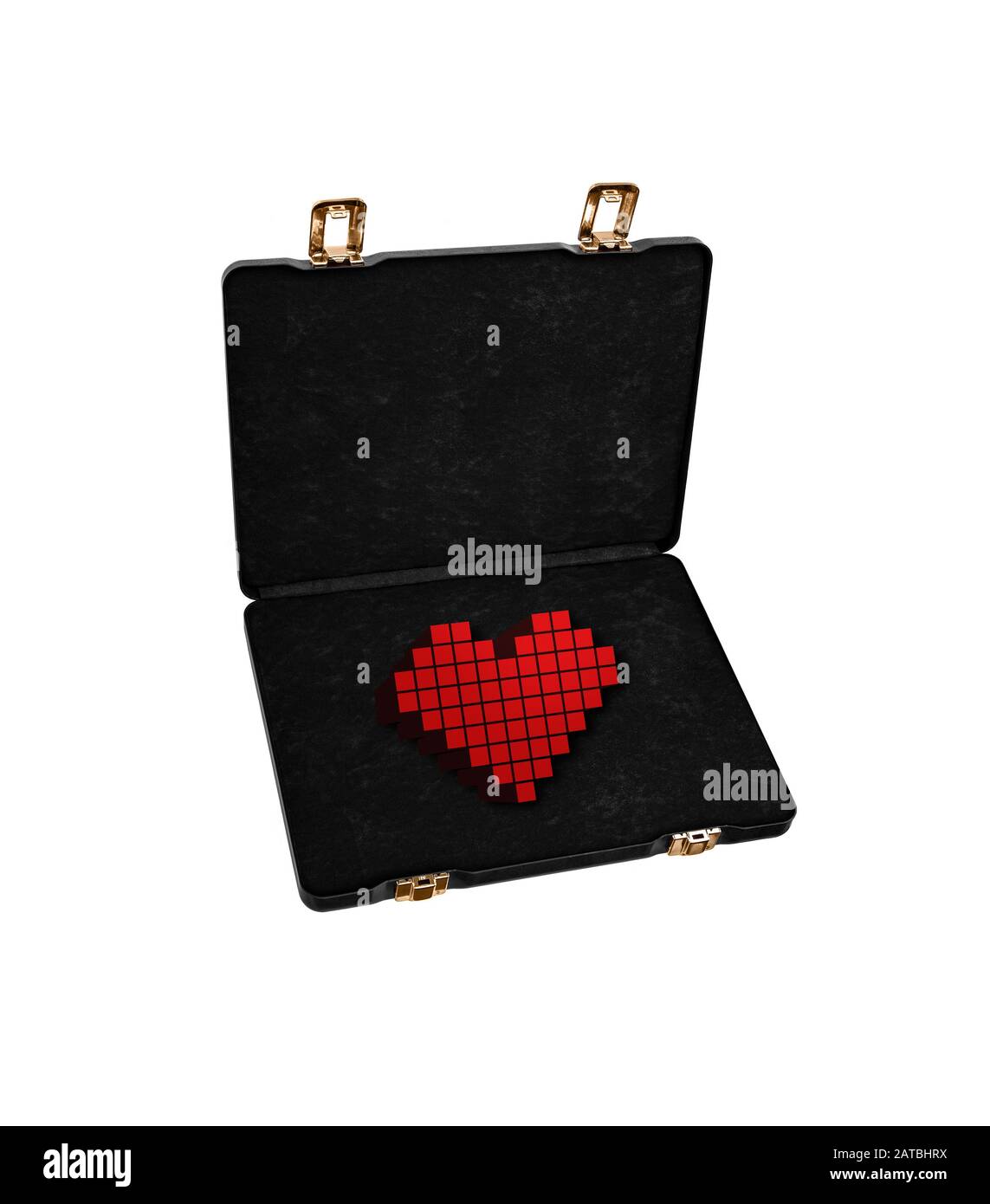 Cœur de pixel rouge sur fond noir. Concept de carte d'amour. Saint ...