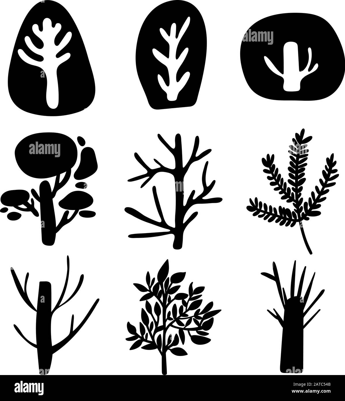 Collection de silhouettes d'arbres différents. Formes d'arbres stylisés ...
