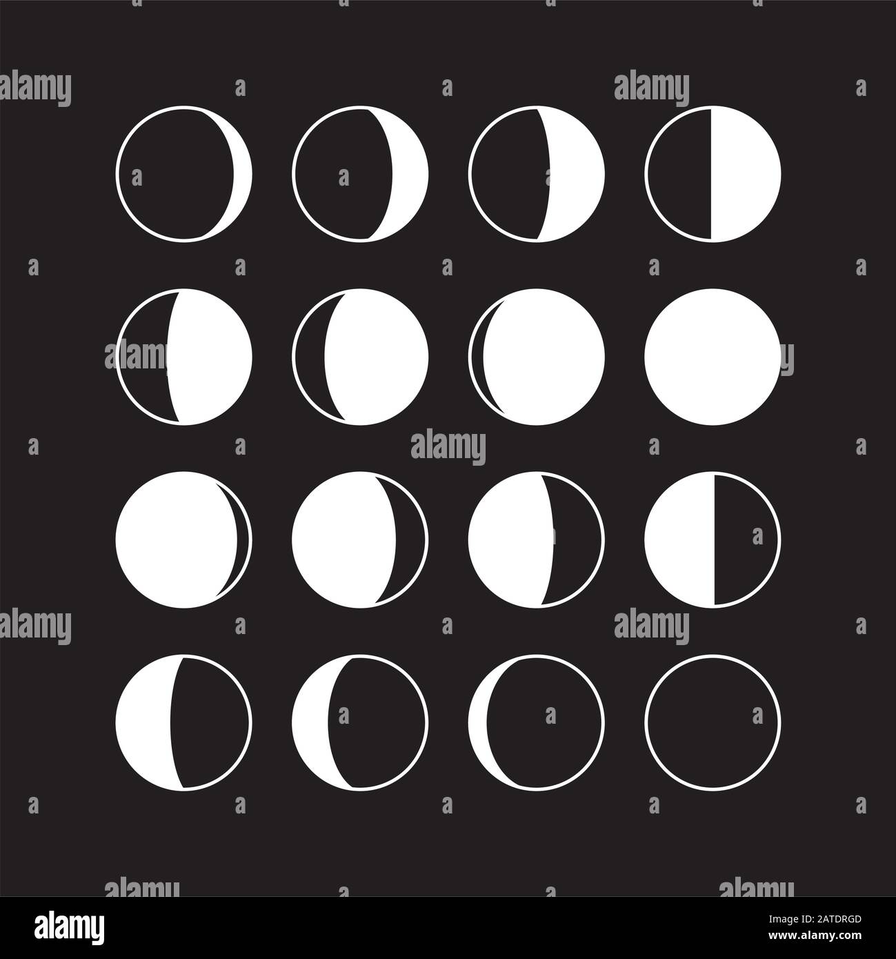 Icônes des phases de lune. Phases lunaires d'astronomie. Cycle entier ...
