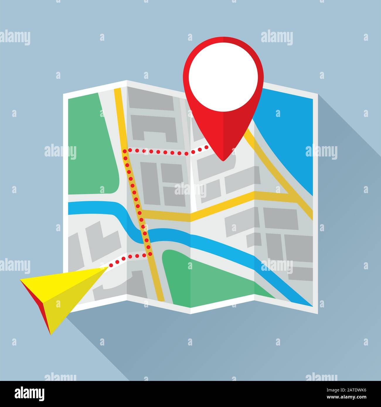 Plan de ville en papier pliant avec repère de position, pointeur de ...