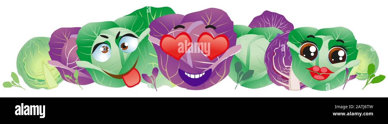 Tête de la bordure du chou. Mignon dessin animé des légumes émoji Image ...