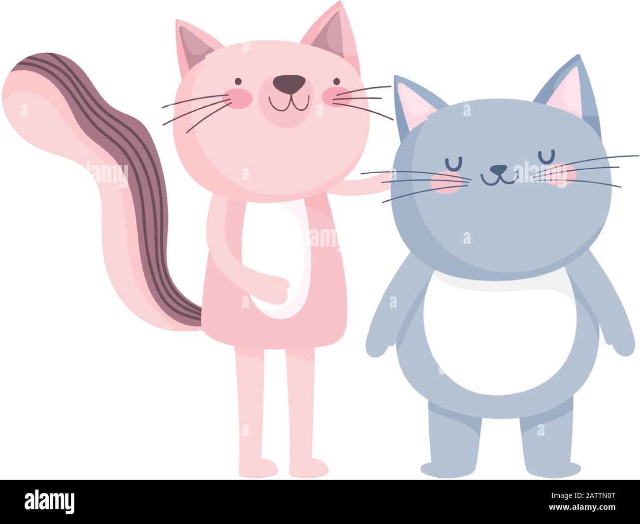 petit chat et chat rose dessin animé sur fond blanc illustration ...