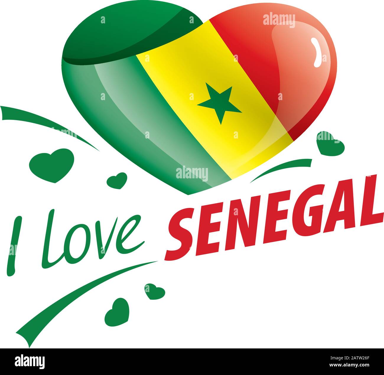 Drapeau national du Sénégal en forme de coeur et l'inscription J'aime ...