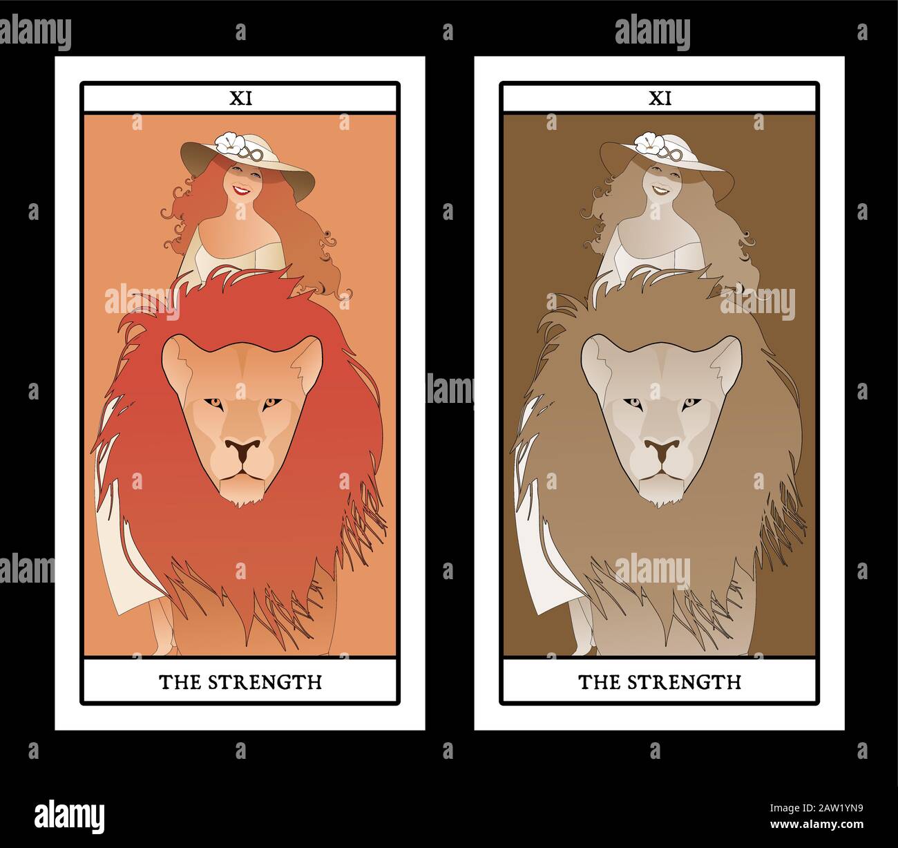 Les cartes de Tarot Arcanes majeurs. La force. Belle et jeune fille ...