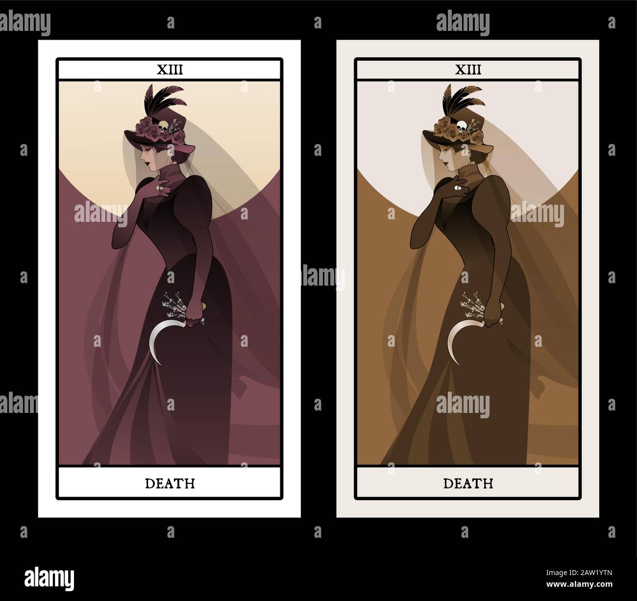 Les cartes de Tarot Arcanes majeurs. La mort. Femme vêtue de voiles et ...